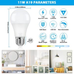 ASOMST A19 LED Light Bulbs, 100 Watt Equivalent, 5000K Daylight White 1100Lumen Bulbs 11W, Non-Dimmable Frosted Lighting E26 Base, CRI 85+, 25000+ Hours Lifespan, No Flicker, Pack of 4