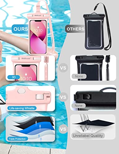 wellhouse Universal Waterproof Phone Pouch, Waterproof Phone Case Compatible for iPhone 14 13 12 11Pro Max XS Plus Samsung Galaxy S22 Cellphone Up to 7.0", IPX8 3D Cellphone Dry Bag for Vacation Pink