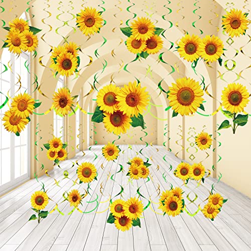 30 Pieces Sunflower Hanging Swirls Decorations Sunflower Party Supplies Sun Flowers Party Foil Swirls Ceiling Wall Decor for Sunflower Themed Party Baby Shower Birthday Party Favor Supplies