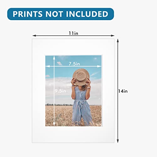 Somime 10 Pack Pre-Cut 11 x 14 White Picture Mats for 8x10 Photos - White Core Bevel Cut Frame Matte, Acid Free, Ideal for Frames/Artwork/Prints