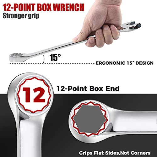 ROCHOOF Combination Wrench Set,32-Piece Chrome Vanadium Steel Wrench Set 12-Point SAE & Metric Wrenches 1/4"-1" and 7-22mm with Rolling Pouch