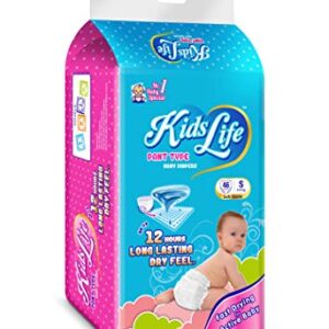 Kids Life Pant Type Baby Diapers, Soft Elastic, Upto 12 Hours Long Lasting Dry Feeling (Size S, 46 Diapers, 4-8 KG) (S)