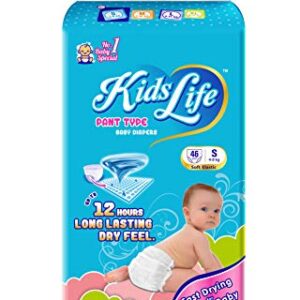 Kids Life Pant Type Baby Diapers, Soft Elastic, Upto 12 Hours Long Lasting Dry Feeling (Size S, 46 Diapers, 4-8 KG) (S)