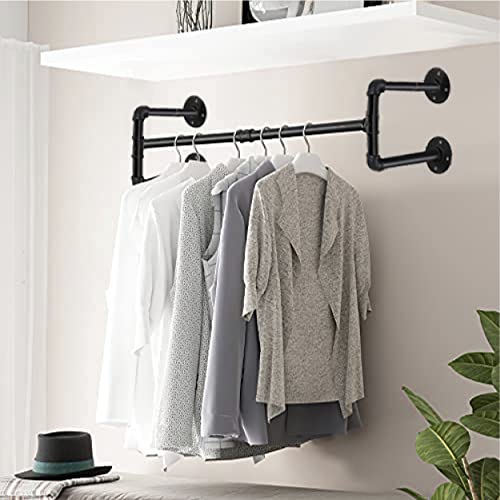 Industrial Pipe Hanging Racks for Clothes 42" Wall Mounted Clothes Hanging Bar Rack Cast Iron Pipe Garment Bar Multi-Purpose Space-Saving Easy Assembly for Small Space with Vintage and Modern Vibe