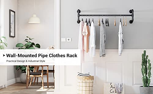 Industrial Pipe Hanging Racks for Clothes 42" Wall Mounted Clothes Hanging Bar Rack Cast Iron Pipe Garment Bar Multi-Purpose Space-Saving Easy Assembly for Small Space with Vintage and Modern Vibe