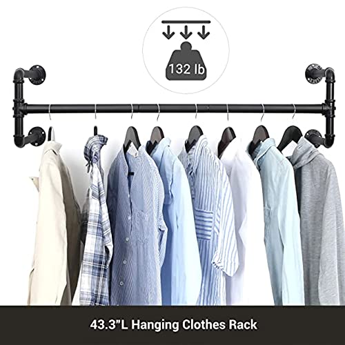 Industrial Pipe Hanging Racks for Clothes 42" Wall Mounted Clothes Hanging Bar Rack Cast Iron Pipe Garment Bar Multi-Purpose Space-Saving Easy Assembly for Small Space with Vintage and Modern Vibe