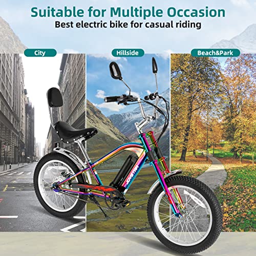 JOYSTAR 20" Electric Bike, Motorcycle Ebike with 250W Brushless Motor, 20"x3.0" Fat Tire Cruiser E-Bike for Adults, Chopper Style Electric Bicycle