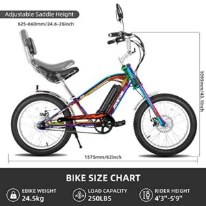 JOYSTAR 20" Electric Bike, Motorcycle Ebike with 250W Brushless Motor, 20"x3.0" Fat Tire Cruiser E-Bike for Adults, Chopper Style Electric Bicycle