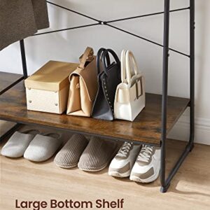 VASAGLE Clothes Rack, Clothing Rack with Shoe Shelf, 5-Tier Storage Rack, 6 Side Hooks, for Bedroom, Living Room, Rustic Brown and Black URGR116B01