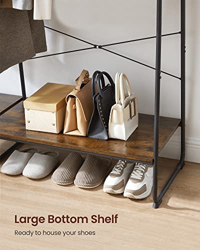 VASAGLE Clothes Rack, Clothing Rack with Shoe Shelf, 5-Tier Storage Rack, 6 Side Hooks, for Bedroom, Living Room, Rustic Brown and Black URGR116B01