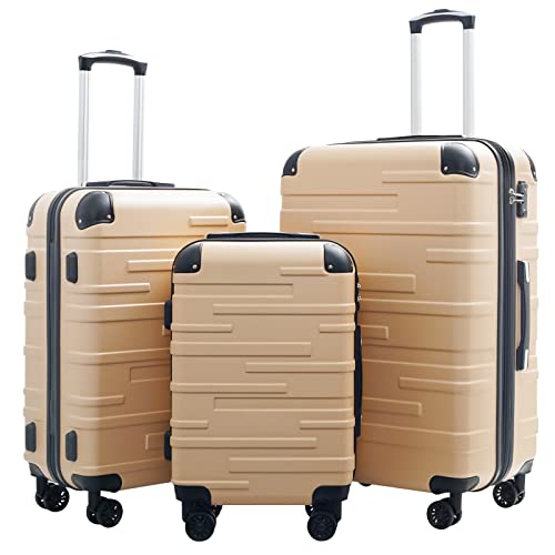 Coolife Luggage Expandable(only 28") Suitcase 3 Piece Set with TSA Lock Spinner 20in24in28in (champagne)