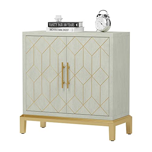 Function Home Accent Cabinet with Doors, Modern Wooden Sideboard Buffet Cabinet, Credenza Storage Cabinet for Living Room, Bedroom, Kitchen,Office and Entryway in Green/Gold