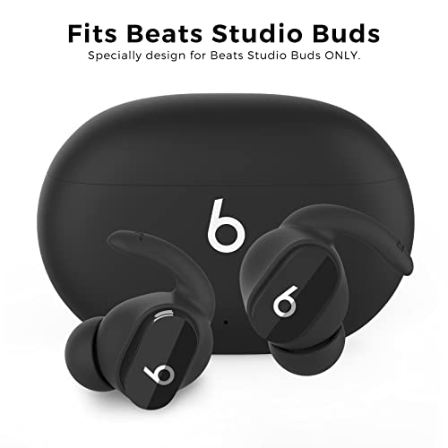 AhaStyle 3 Pairs Beats Studio Buds Ear Hooks Anti-Slip Ear Covers Silicone Accessories【Not Fit in The Charging Case】 Compatiable with New Beats Studio Buds 2021 (Black)