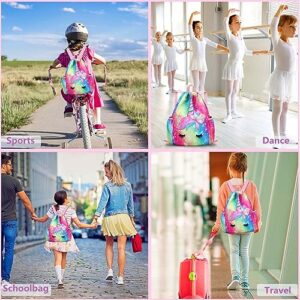 RHCPFOVR Drawstring Backpack for Kids - Unicorn Bags for Girls Mini Gym Dance Beach Swim Travel Bag With Two Water Bottle Holder