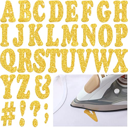 279 Pieces Graduation Iron on Letters 2 Inch A-Z Flock Letters Transfer Letters Christmas Stocking Letter Stickers Iron on Flocking Letters Alphabet for Graduation Cap Toppers (Glitter Gold)