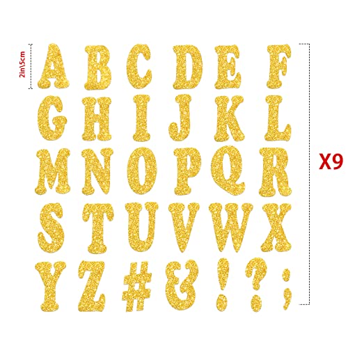 279 Pieces Graduation Iron on Letters 2 Inch A-Z Flock Letters Transfer Letters Christmas Stocking Letter Stickers Iron on Flocking Letters Alphabet for Graduation Cap Toppers (Glitter Gold)