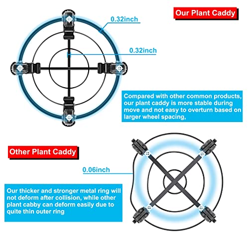 Culberta 12" Metal Plant Caddy, 12 inch Heavy Duty Round Flower Pot Rack with Brake Round, for Indoor Outdoor Potted Plant Stand Dolly with Wheels, Black Rolling Tray (1Pcs)