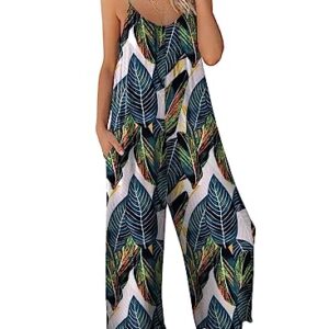 ANRABESS Women's Loose Casual Sleeveless Adjustable Spaghetti Strap Jumpsuits Stretchy Wide Leg Rompers with Two Pockets A370-shuye-L