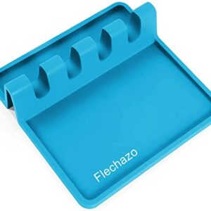 Silicone kitchenware mat-multi-spoon rack for kitchen countertops, cutlery rack with drip pad, suitable for cooking utensils such as barbecue tongs, spoons, etc., essential for party kitchens (blue)