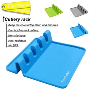 Silicone kitchenware mat-multi-spoon rack for kitchen countertops, cutlery rack with drip pad, suitable for cooking utensils such as barbecue tongs, spoons, etc., essential for party kitchens (blue)