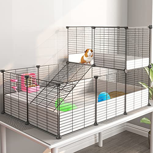 Eiiel Guinea Pig Cage,Indoor Habitat Cage with Waterproof Plastic Bottom,Playpen for Small Pet Bunny, Turtle, Hamster