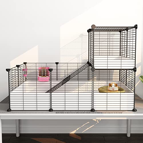 Eiiel Guinea Pig Cage,Indoor Habitat Cage with Waterproof Plastic Bottom,Playpen for Small Pet Bunny, Turtle, Hamster