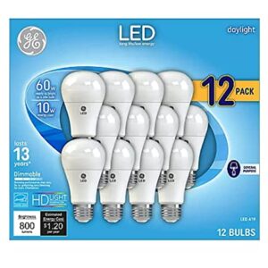 GE Daylight 60 Watt Replacement LED Light Bulbs, General Purpose, Dimmable Light Bulbs (Daylight, 12 Pack) (12)