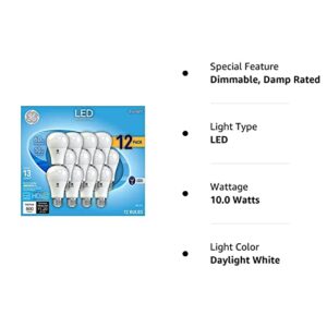 GE Daylight 60 Watt Replacement LED Light Bulbs, General Purpose, Dimmable Light Bulbs (Daylight, 12 Pack) (12)