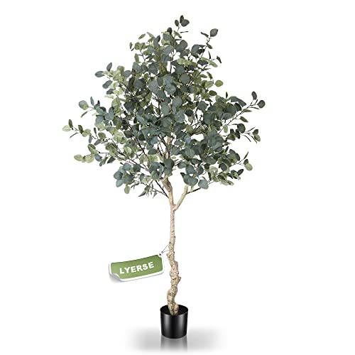 LYERSE 6ft Artificial Eucalyptus Tree in Plastic Nursery Pot, Tall Faux Eucalyptus Stems Fake Plants with 846 Silver Dollar Leaves, Artificial Trees for Office House Living Room Home Decor Indoor