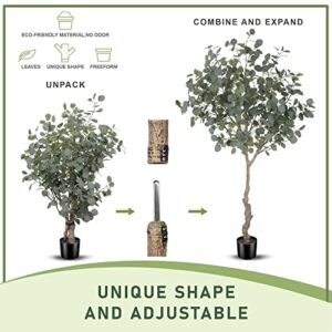 LYERSE 6ft Artificial Eucalyptus Tree in Plastic Nursery Pot, Tall Faux Eucalyptus Stems Fake Plants with 846 Silver Dollar Leaves, Artificial Trees for Office House Living Room Home Decor Indoor