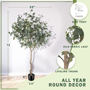 LYERSE 6ft Artificial Eucalyptus Tree in Plastic Nursery Pot, Tall Faux Eucalyptus Stems Fake Plants with 846 Silver Dollar Leaves, Artificial Trees for Office House Living Room Home Decor Indoor