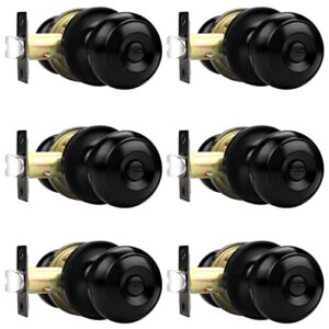 probrico (6 pack interior door knobs matte black finish door lever with lock, standard door hardware, indoor door handles keyless, privacy door lock knob for bedroom/bathroom flat ball knobs