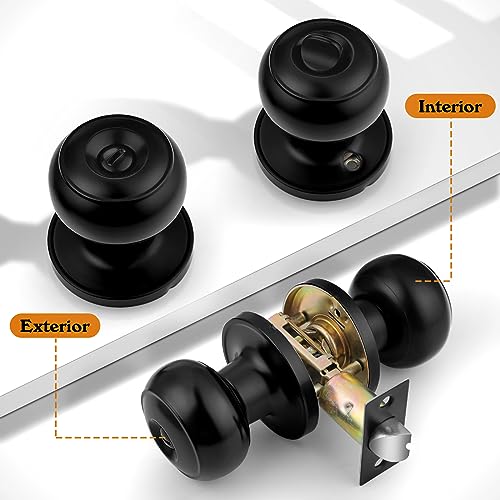 Probrico (6 Pack Interior Door Knobs Matte Black Finish Door Lever with Lock, Standard Door Hardware, Indoor Door Handles Keyless, Privacy Door Lock Knob for Bedroom/Bathroom Flat Ball Knobs