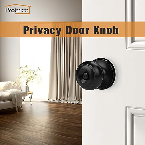 Probrico (6 Pack Interior Door Knobs Matte Black Finish Door Lever with Lock, Standard Door Hardware, Indoor Door Handles Keyless, Privacy Door Lock Knob for Bedroom/Bathroom Flat Ball Knobs