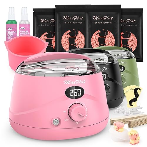 Wax Machine, Hard Wax Kit for Hair Removal MaxFlat Wax Pot at Home Waxing Kit for Women with 4 Bag Rose Hard Wax Beans 14.1oz, 20 Wax Applicator Sticks for Full Body