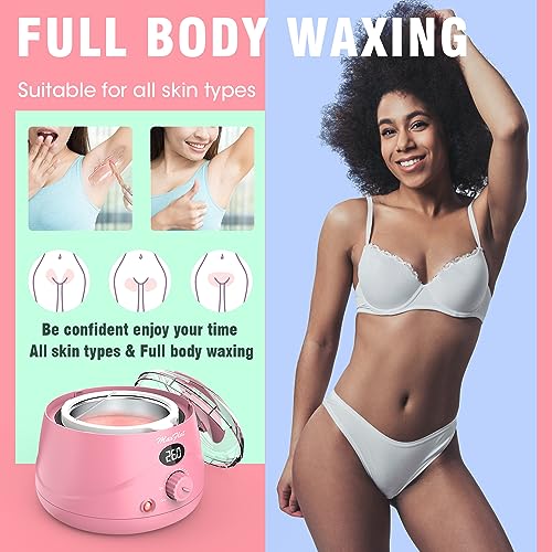 Wax Machine, Hard Wax Kit for Hair Removal MaxFlat Wax Pot at Home Waxing Kit for Women with 4 Bag Rose Hard Wax Beans 14.1oz, 20 Wax Applicator Sticks for Full Body