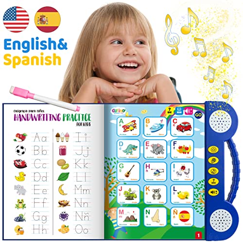 GUFINO Spanish & English Learning Toys Electronic Book; Kids Learning Toys for 3 Year Olds and Older. ABC Learning for Toddlers, Numbers, Songs, Colors; Best Toddler Learning Toys for 3+ Year Olds.