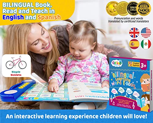 GUFINO Spanish & English Learning Toys Electronic Book; Kids Learning Toys for 3 Year Olds and Older. ABC Learning for Toddlers, Numbers, Songs, Colors; Best Toddler Learning Toys for 3+ Year Olds.