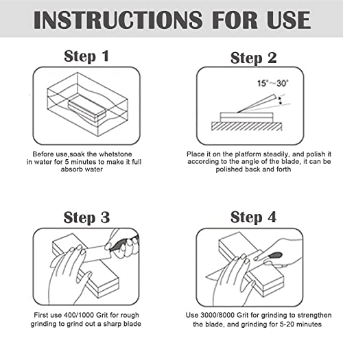 Whetstone Knife Sharpener - 400/1000 3000/8000 Grit Wet Stone Knife sharpening kit for knives chisel with Non-slip Rubber Base Angle Guide Flattening Leather Strop Cut Resistant Gloves