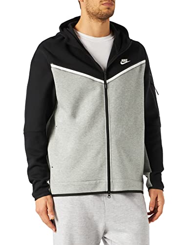 Nike Men's Sportswear Fleece Full-Zip Hoodie CU4489 010, Black/Dark Grey Heather/White, XX-Large