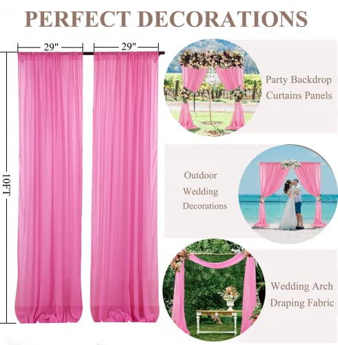 Pink Backdrop Curtains Chiffon Curtain for Backdrop Sheer Curtains 2 Panels 29x120 Inches Pink Tulle Drapes 10FT Curtains Wedding Backdrop Photo Booth Background for Bridal Ceremony Reception Party