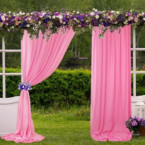 Pink Backdrop Curtains Chiffon Curtain for Backdrop Sheer Curtains 2 Panels 29x120 Inches Pink Tulle Drapes 10FT Curtains Wedding Backdrop Photo Booth Background for Bridal Ceremony Reception Party