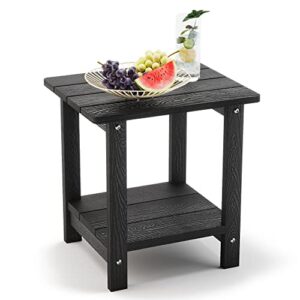 lue bona adirondack outdoor morden side table, 2-tier black poly patio end table weather resistant, pool, porch