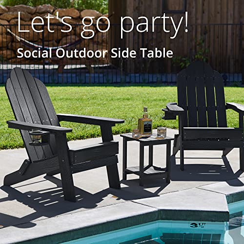 LUE BONA Adirondack Outdoor Morden Side Table, 2-Tier Black Poly Patio End Table Weather Resistant, Pool, Porch