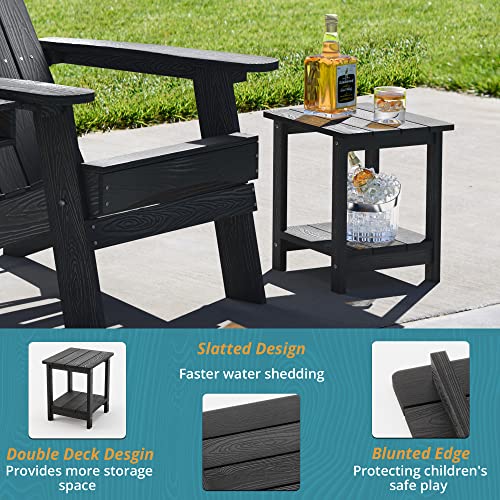 LUE BONA Adirondack Outdoor Morden Side Table, 2-Tier Black Poly Patio End Table Weather Resistant, Pool, Porch