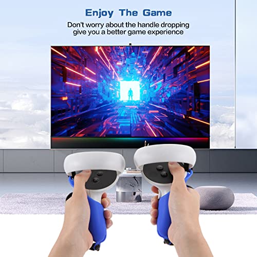 OOAVR Controller Grip Cover for Oculus Quest 2,VR Silicone Face Pad,Lens Protection Cover,Thumbstick Covers,Sweat-Proof/Anti-Throw/Adjustable(4pcs Set/Blue)