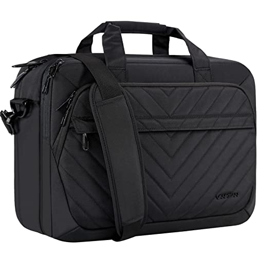 VANKEAN Laptop Briefcase for Women Men Fashion, TSA Friendly Expandable 17 Inch Laptop Bag, Waterproof Computer Bag with RFID Pocket, Work Bag for Women Messenger Bags, Business/Travel/College, Black