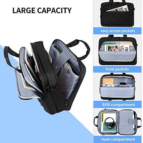 VANKEAN Laptop Briefcase for Women Men Fashion, TSA Friendly Expandable 17 Inch Laptop Bag, Waterproof Computer Bag with RFID Pocket, Work Bag for Women Messenger Bags, Business/Travel/College, Black