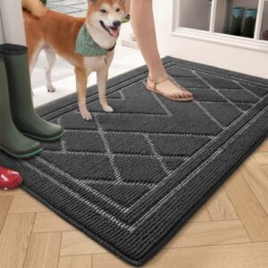 color g door mats indoor 22"x 37.5" front door mat, absorbent inside door mats boho non slip doormat indoor entrance low profile door rugs for entryway machine washable entry rug, dark grey