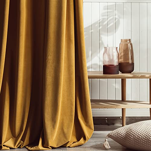 Z&H Home Gold Velvet Curtains 63 Inch Length Blackout Thermal Insulated Curtains Darkening Drapes with Grommet Top for Living Room Set of 2 Panels